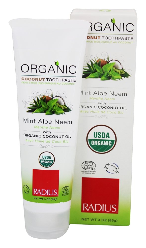 RADIUS USDA Organic Coconut Toothpaste Mint Aloe Neem 85 g, 3 oz