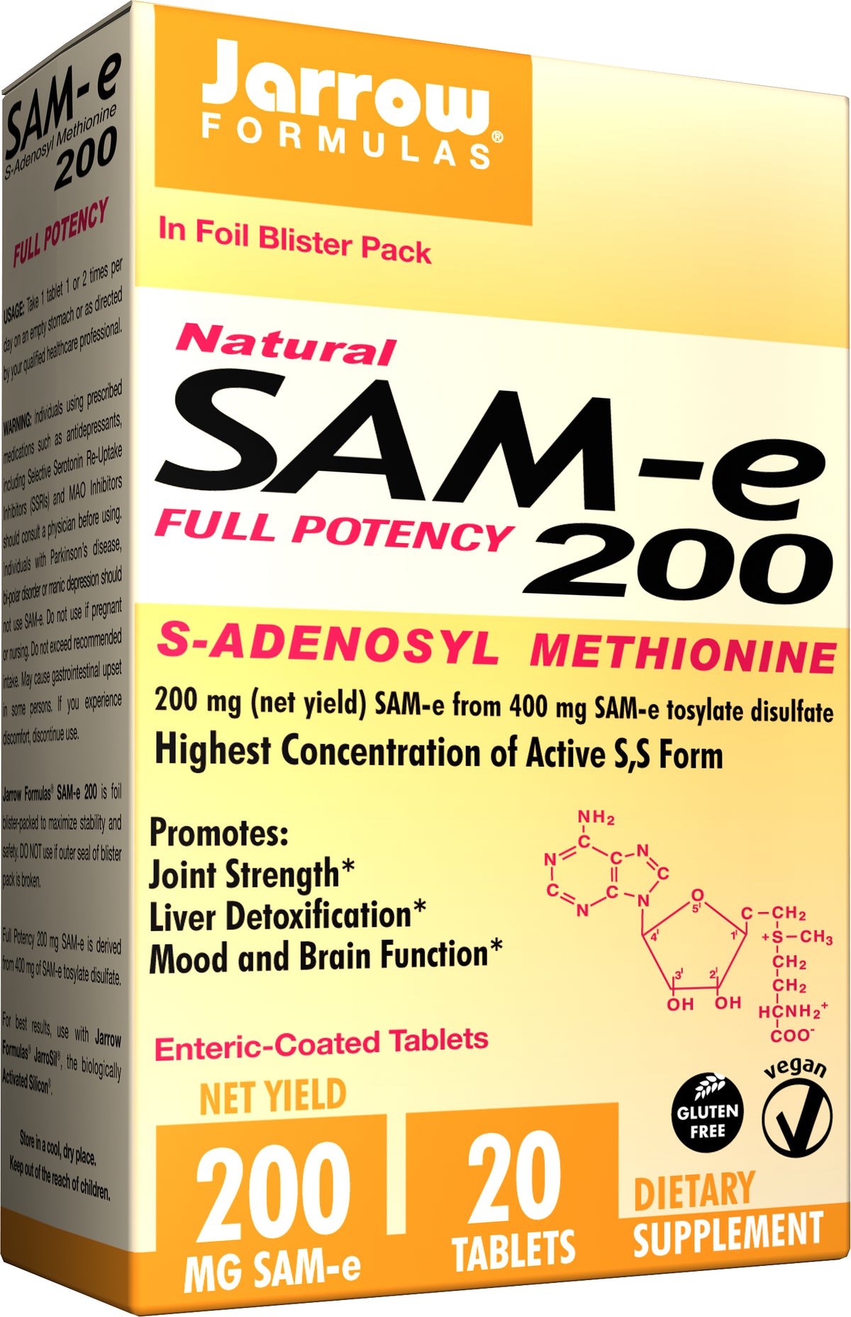Jarrow Formulas SAM-e 200, 200 MG, 20 Tablets