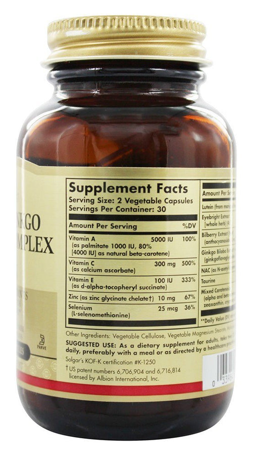 Solgar Bilberry Ginkgo Eyebright Plus Lutein, 60 Veg Cap